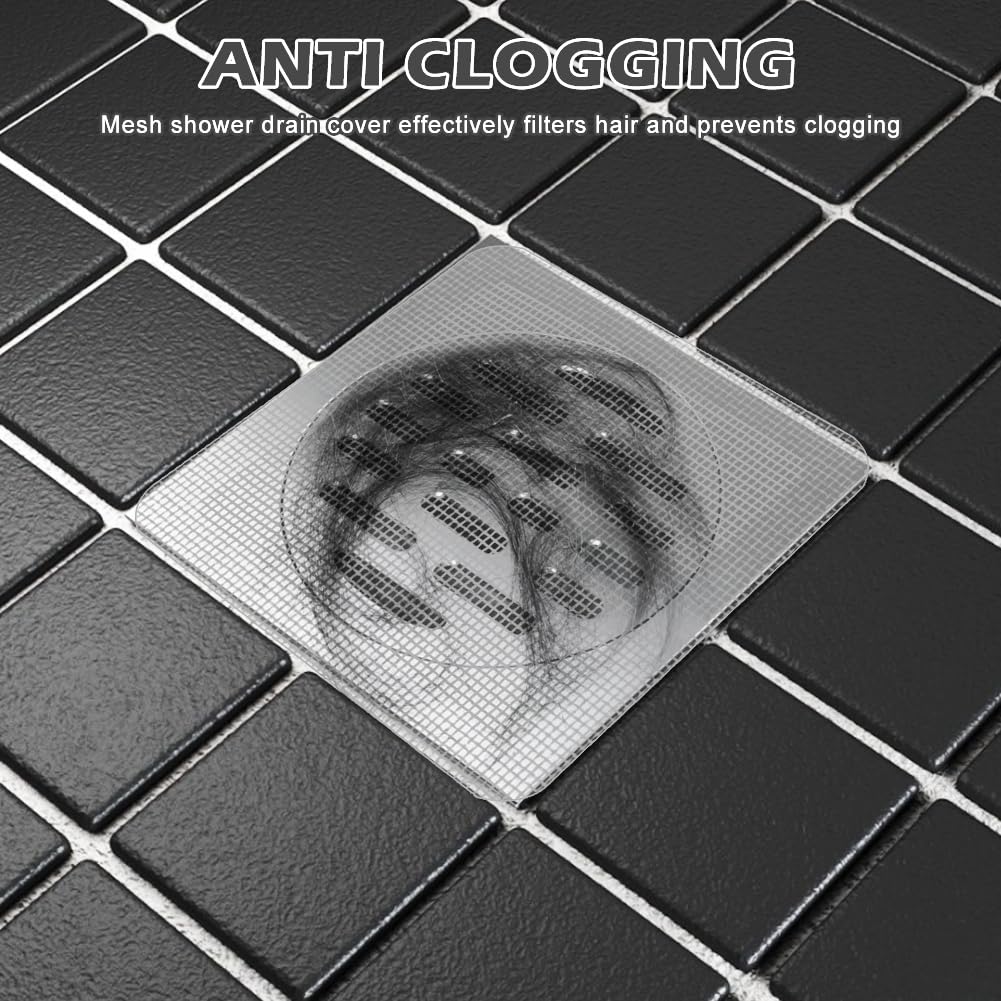 4 inch Disposable Shower Drain Cover Hair Catcher Shower Drain Mesh Stickers, Floor Drain Sticker for Bathroom, Laundry, Bathtub, Kitchen, Sink, 50 PCS Pack(grey)