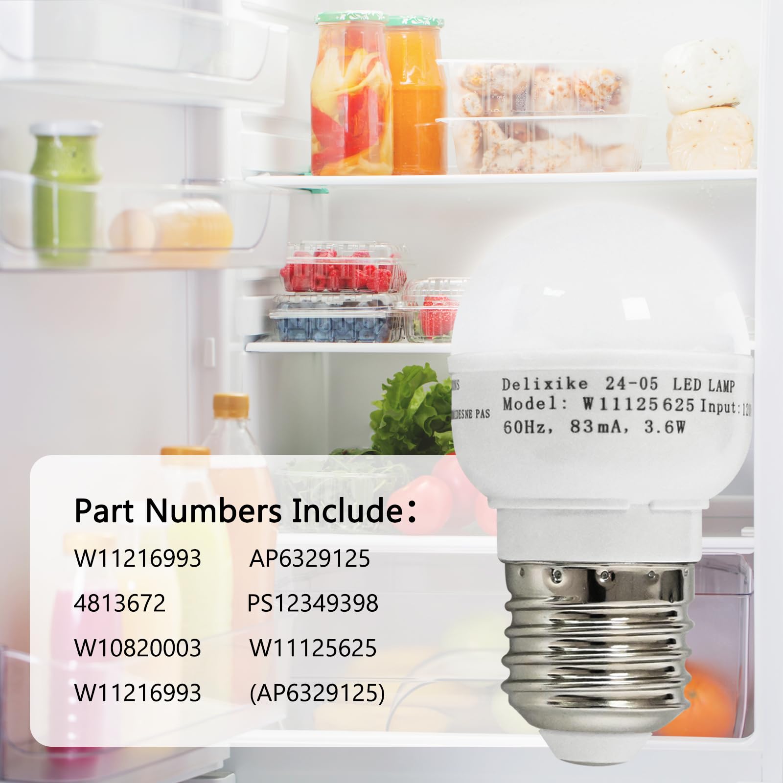 Delixike W11043014 W10565137 W10837631 LED Light 1pc 120v Compatible Whirlpool Refrigerator LED White Bulb