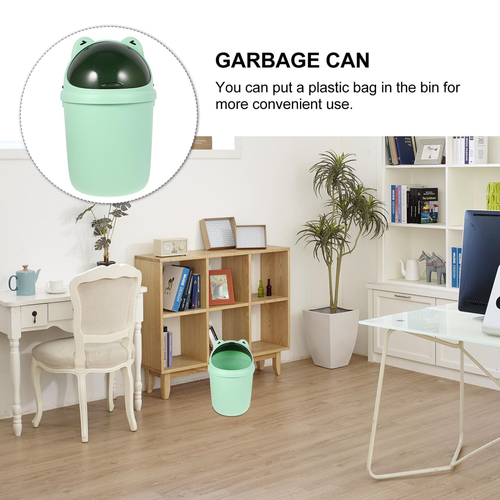Amosfun Cartoon Frog Trash Can Plastic Garbage Bin with Lid Garbage Can Rubbish Pail Waste Basket Toilet Paper Bucket for Bathroom Kitchen Office Dorm