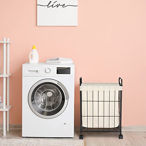 Aquaterior Laundry Hamper Basket with Rolling Lockable Wheels Clothes Storage Bin Rolling Cart Industrial Style Small Space for Home Bathroom 15.56"L x 11.81"W x 23.63"H