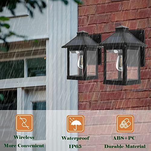 Nodfens 2 Pack Solar Wall Lanterns Outdoor with 3 Modes, Wireless Dusk to Dawn Motion Sensor LED Sconce Lights IP65 Waterproof, Exterior Front Porch Security Lamps Wall Mount Patio Fence Decorative