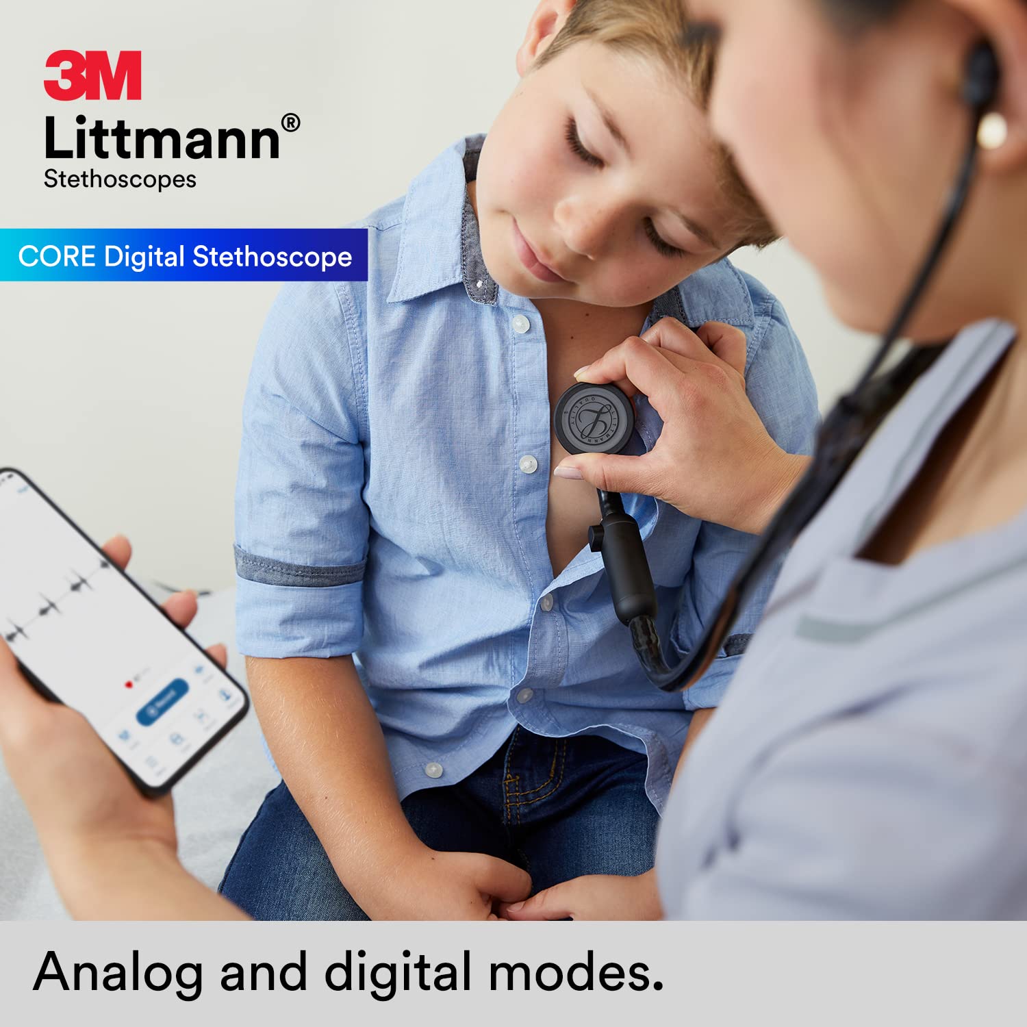 3M Littmann CORE Digital Stethoscope, Our Most Advanced Stethoscope Yet, Up To 40x Amplification*, Active Noise Cancellation, In-App Sound Wave Visualization, High Polish Copper Chestpiece, 8870