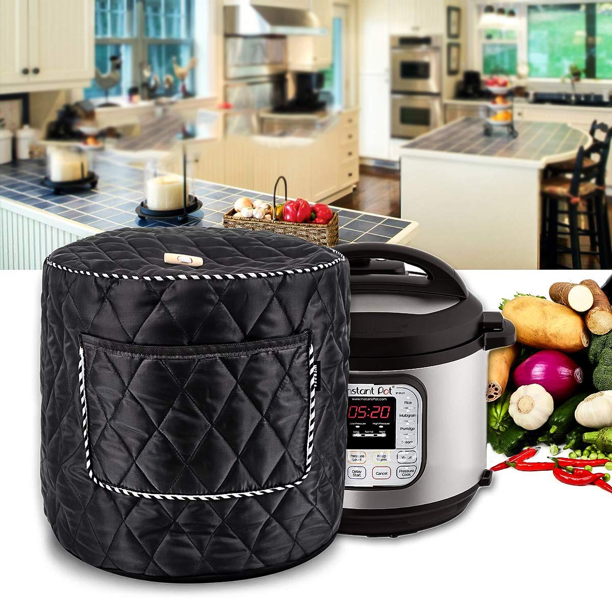 6QT/8QT Electric Pressure Cookers Decorative Pocket Electric Pressure Pot Dust Cover Small Kitchen Appliances Accessories (6 Quart, Black)