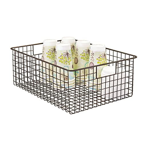 mDesign Metal Wire Food Storage Basket Organizer with Handles for Organizing Kitchen Cabinets, Pantry Shelf, Bathroom, Laundry Room, Closets, Garage - Concerto Collection - Bronze
