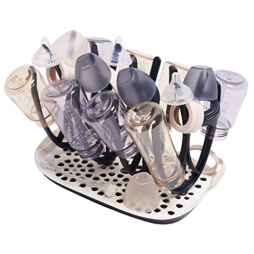 MOTHER-K Baby Bottle Drying Rack with Tray, Adjustable Holder for Bottles, Pacifier, Pump Parts and Accessories (Navy)