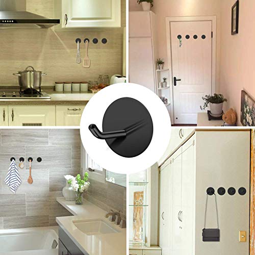 SouLips Adhesive Hooks, Self Adhesive Black Wall Mount Hanger for Key Robe Coat Towel, Super Strong Heavy Duty Stainless Steel Hooks, No Drill No Screw, Waterproof, for Kitchen Bathroom Toilet, 4 Pack
