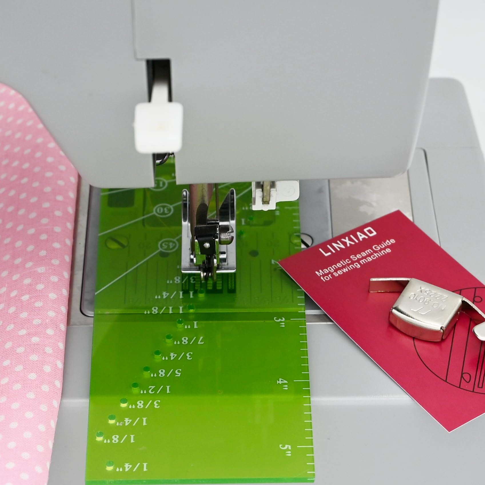 Seam Guide Ruler and Magnetic Seam Guide for Sewing Machine,1/8” to 2” Straight Line Hems Sewing Ruler of Sewing Products for Sewing Gauge, Includes 1/4” Pivot Point and 45 Degree Trim Line
