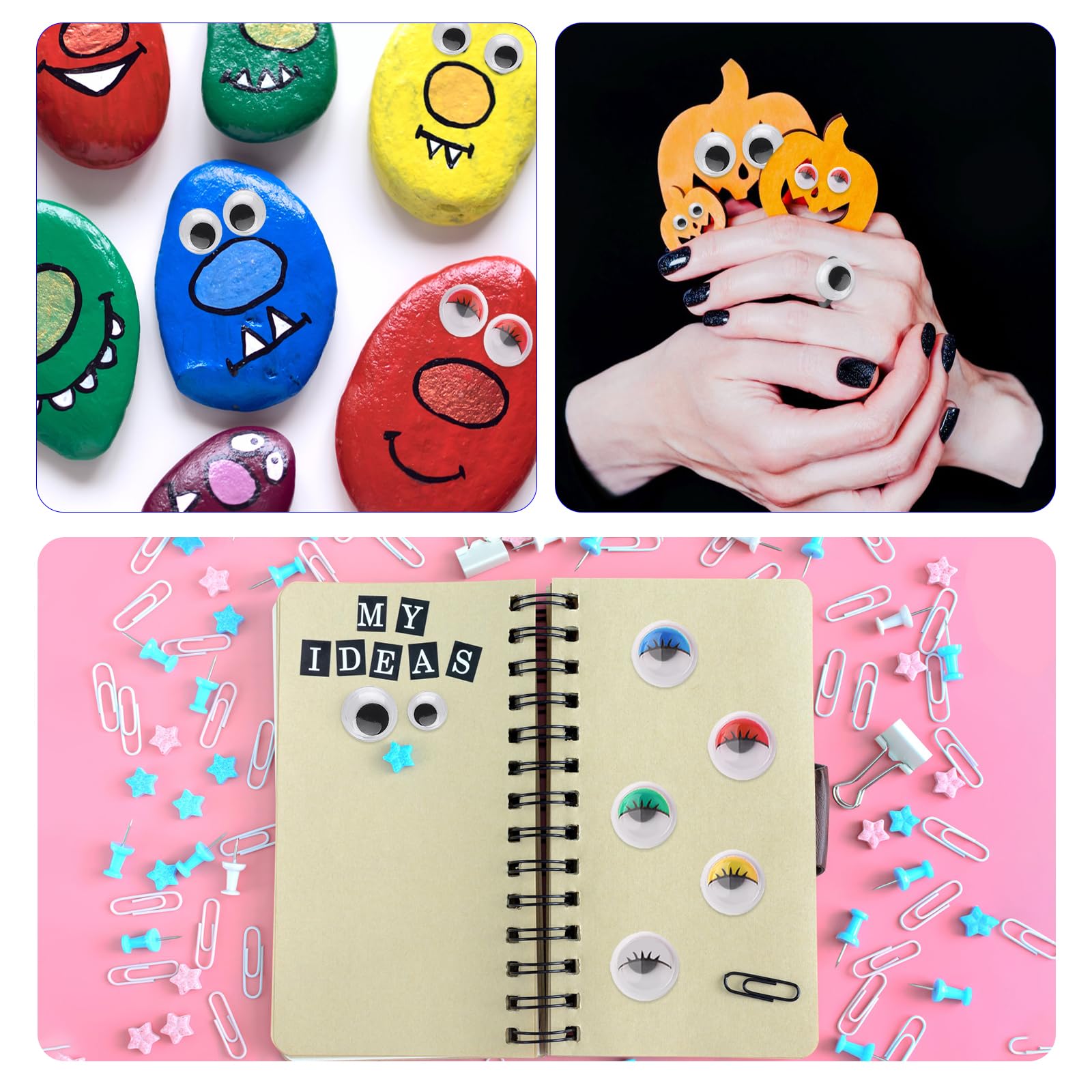 ASTARON 800Pcs 4mm-12mm Googly Eyes Self Adhesive Wiggle Eyes for Art Craft Supplies, Doll Making and Scrapbooking,7 Size