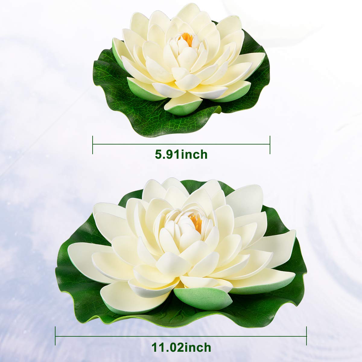 AZEX Linyida Artificial Floating Foam Lotus Flowers,Artificial Water Lily Pads, Lotus Lilies Pad Ornaments for Patio Koi Pond Pool Aquarium Home Garden(6PCS Ivory)