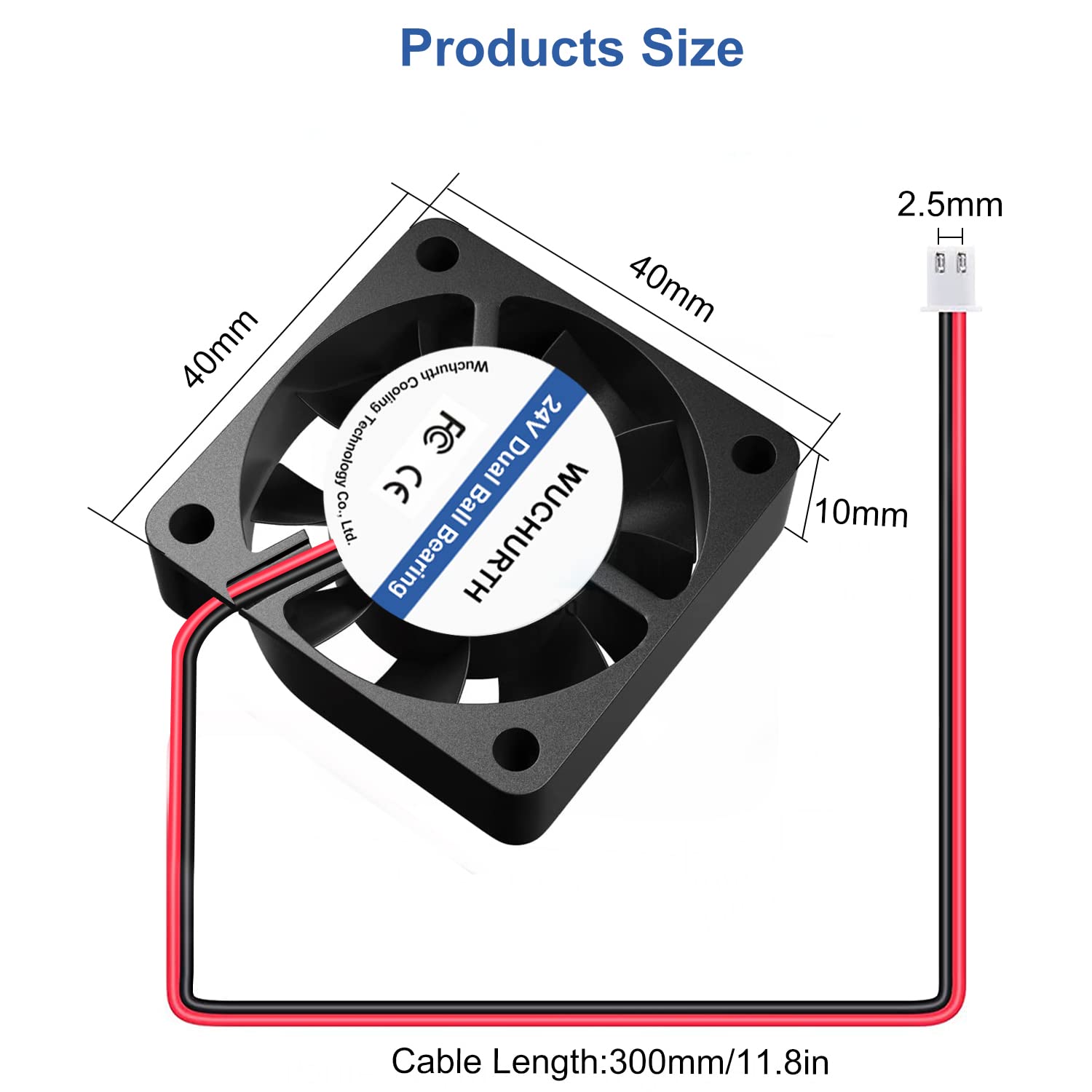 4 Pack 4010 Fans 24V, Dual Ball Bearing Low Noise Strong Air Flow Brushless Cooling Fans 40mm x 40mm x 10mm with 2Pin Connector for 3D Printer and Other Electronic Devices Replacement