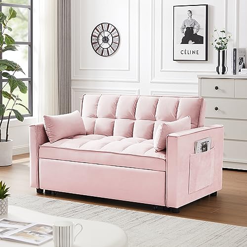 3 in 1 Loveseat Sofa with Pull Out Sleeper Couch Bed, Adjustable Backrest Functional 2 Seater Love Seat Sofa & Couch Convertible Sleep Futon Sofabed, Compact Living Room Upholstered Furniture Daybed