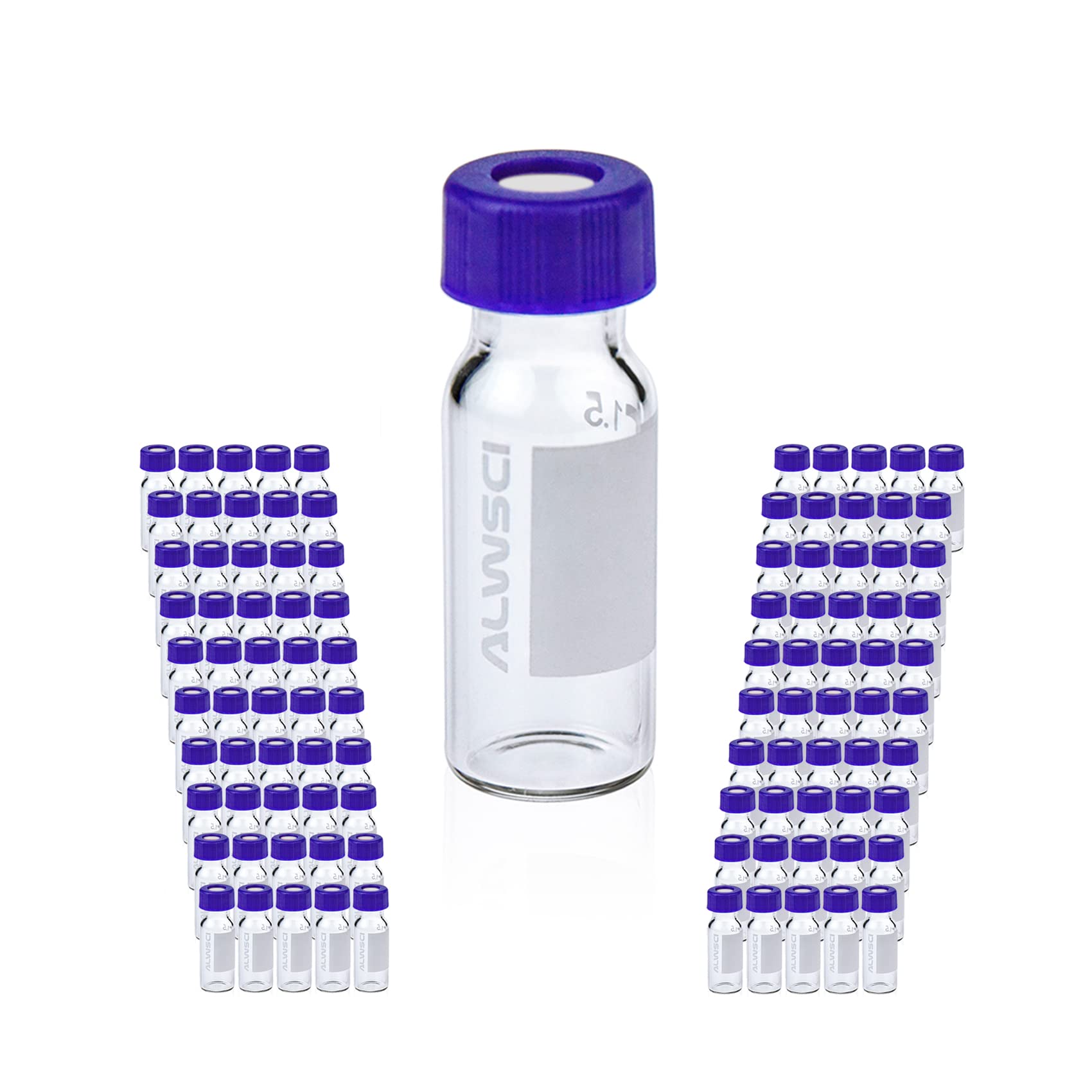 ALWSCI 2 ML 9 mm HPLC Vial,Clear Autosampler Vial, Borosilicate Sample Vial with Graduation, 9-425 Type Screw Threaded Vial, Blue Screw Cap with Hole, Red PTFE&White Silicone Septa, 100 of Pack