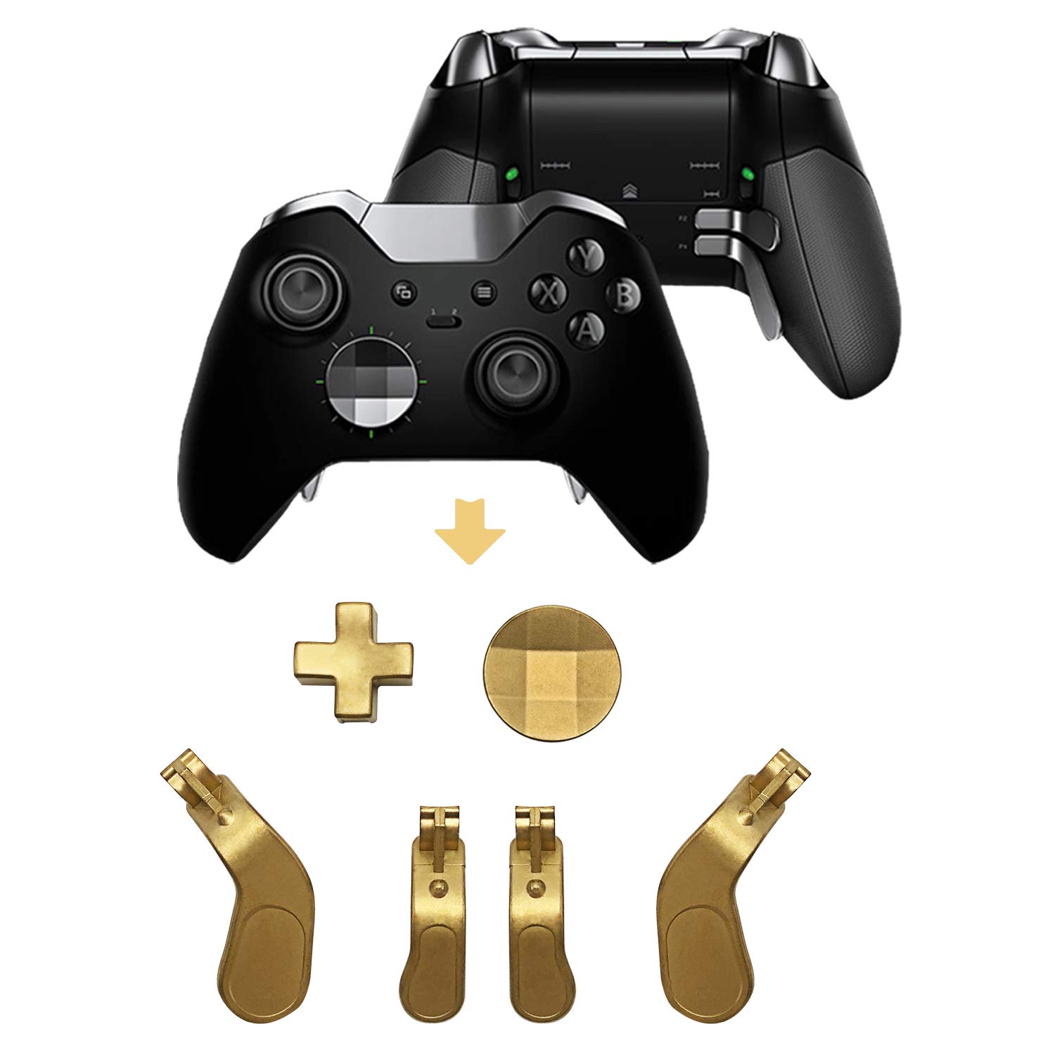 4 pcs Trigger Paddles and 2 Interchangeable D-Pads Metal Stainless Steel Replacement Parts for Elite Series 2 and Xbox one Elite Controllers(Gold)