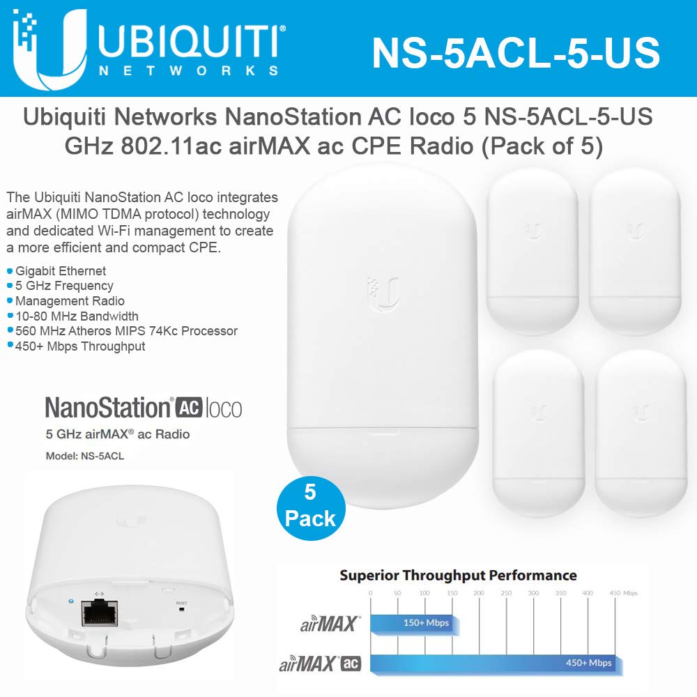 NanoStation Loco 5AC 5-Pack NS-5ACL-5-US 5GHz 802.11ac airMAX ac CPE Radio