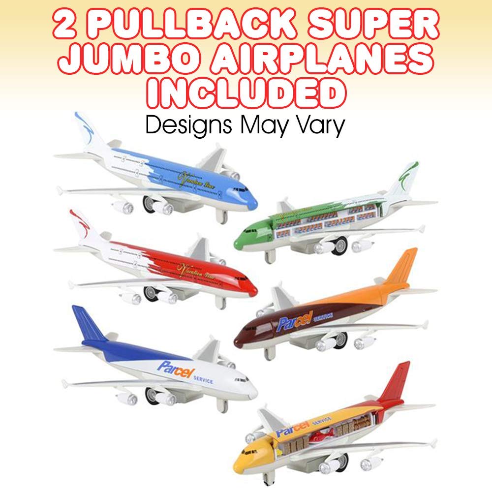 ArtCreativity Diecast Pullback Super Jumbo Airplanes with 3D Anatomy View, Set of 2, Diecast Metal Cargo & Passenger Airplane Toys for Kids, Aviation Themed Party Decorations, Best Birthday Gift