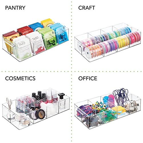 mDesign Plastic Condiment Organizer and Tea Bag Holder - 8-Compartment Kitchen Pantry/Countertop Storage Caddy - Divided Chip, Snack, Oatmeal Packet Holder - Lumiere Collection - Clear