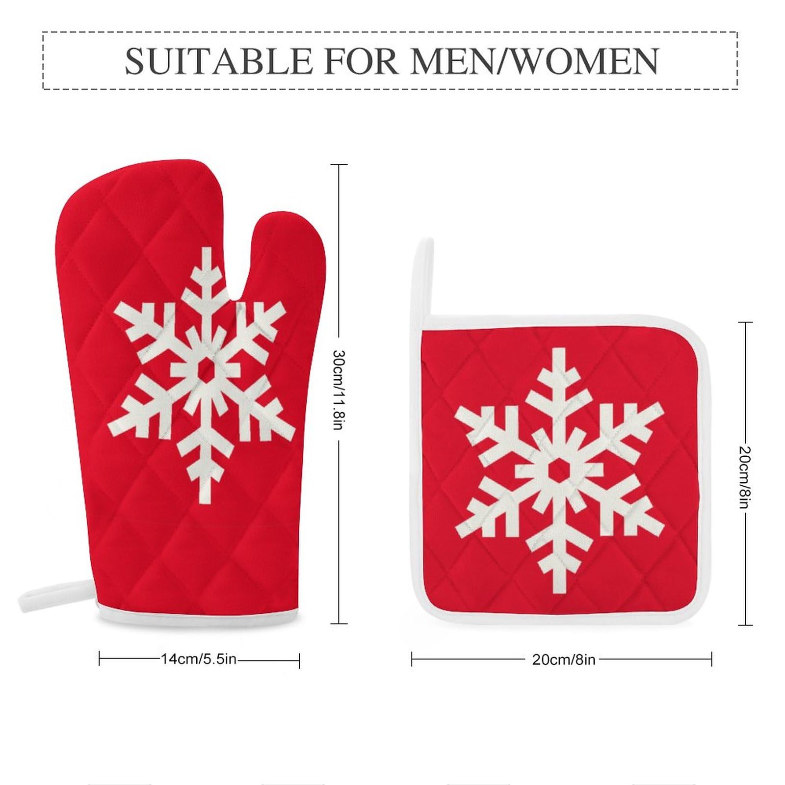 4PCS Oven Mitts and Pot Holders Sets, Red and White Snowflakes Oven Mitts Set Heat Resistant Kitchen Microwave Gloves Safe for Baking,Cooking, BBQ