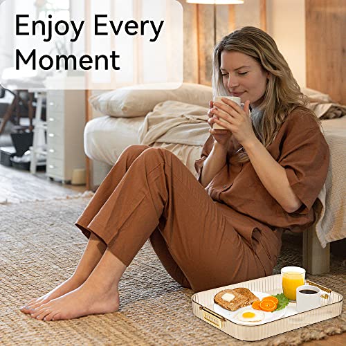ArderLive Serving Tray Plastic for Serving Food, Great for Dinner Tray, Tea Tray, Bar Tray, Breakfast Tray - for Party Bed Resuable Tray Set of 2 12.4" x 7" & 14" x 9.8", Green