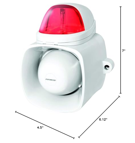 Seco-Larm SH-816S-SQ/R Self-Contained Siren With Strobe Light, 120dB Warble-tone Siren, Audio Input For Broadcasting Messages Or Audio Playback, IP65 Weatherproof, White with Red Light
