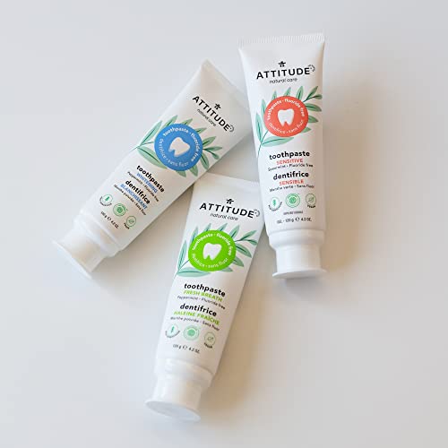 ATTITUDE Fluoride-Free Toothpaste, Plant- and Mineral-Based Ingredients, Vegan, Cruelty-Free and Sugar-Free, Whitening, Peppermint, 4.2 Oz (16741)