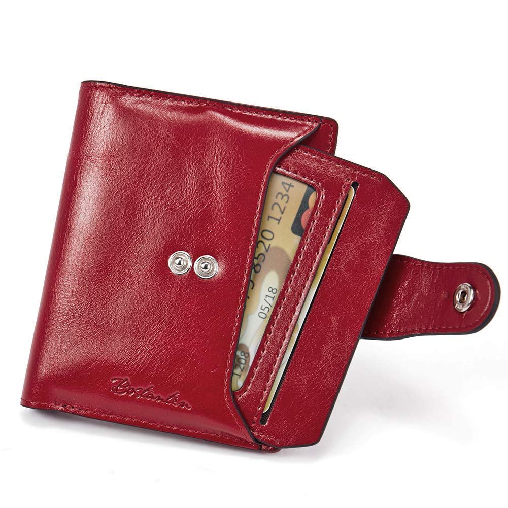 BOSTANTEN Women Leather Wallet RFID Blocking Small Bifold Zipper Pocket Wallet Card Case Red and Yellow Bundle