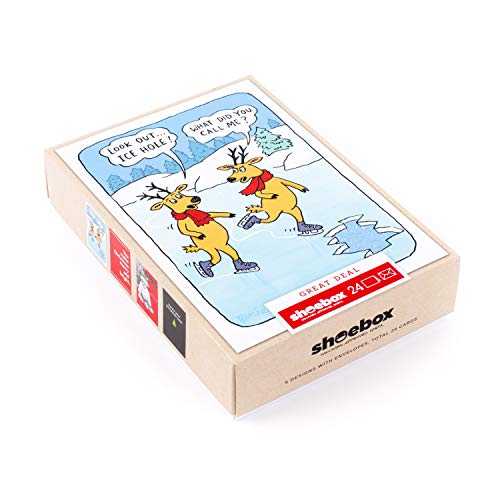 Hallmark Shoebox Funny Boxed Christmas Cards Assortment (4 Designs, 24 Christmas Cards with Envelopes),Assortment Box,1XPX1932