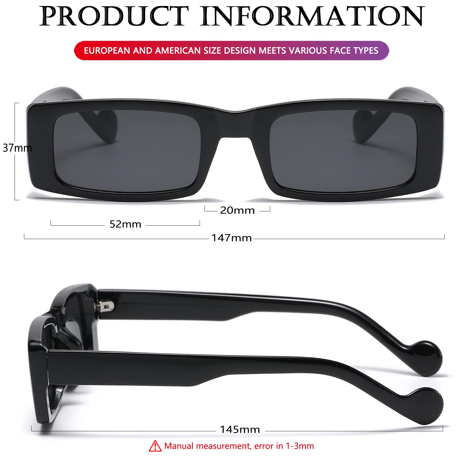 AIEYEZO Narrow Rectangle Sunglasses for Women Men Small Square Frame Sun Glasses 90s Retro Style Shades (Black/Grey)