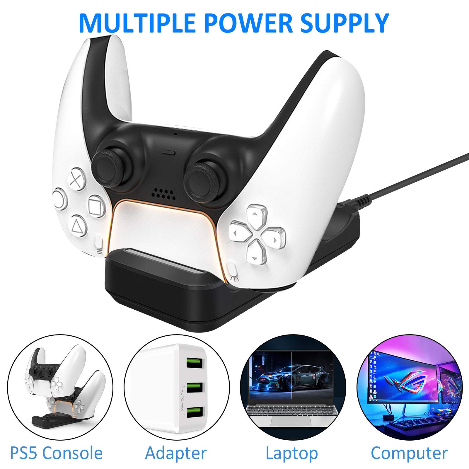 Charging Dock for PS5 Controller, DualSense Charger for Playstation 5, Dual Controller Charger Stand with Type-C Charging Cable