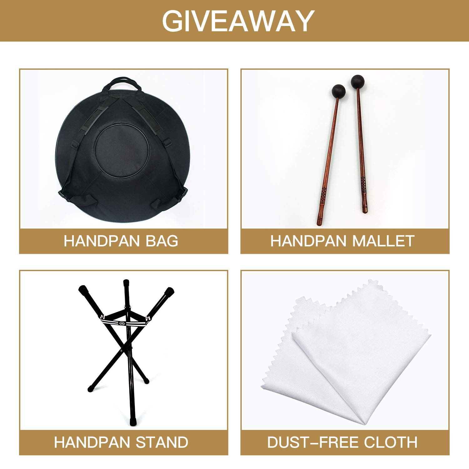 AS TEMAN HANDPAN, Handpan drum instrument in D Minor 9 Notes 440HZ 22 inches Steel Hand Drum with Soft Hand Pan Bag, 2 handpan mallet,Handpan Stand,dust-free cloth,gold
