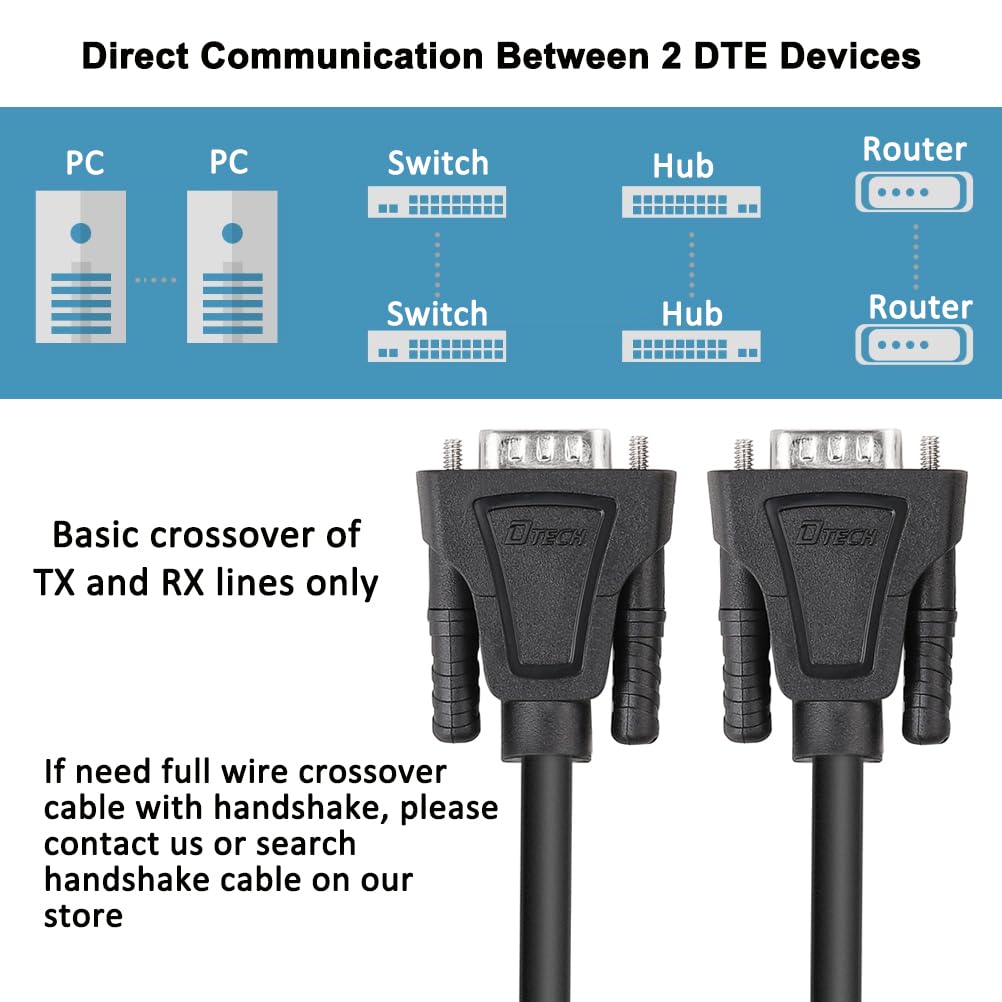 DTech 5ft DB9 RS232 Serial Cable Male to Female Extension Simple Null Modem Cord Cross TX RX Line 2 Pin Crossed for Computer Switch Router Data Communication (5 Feet, Black)