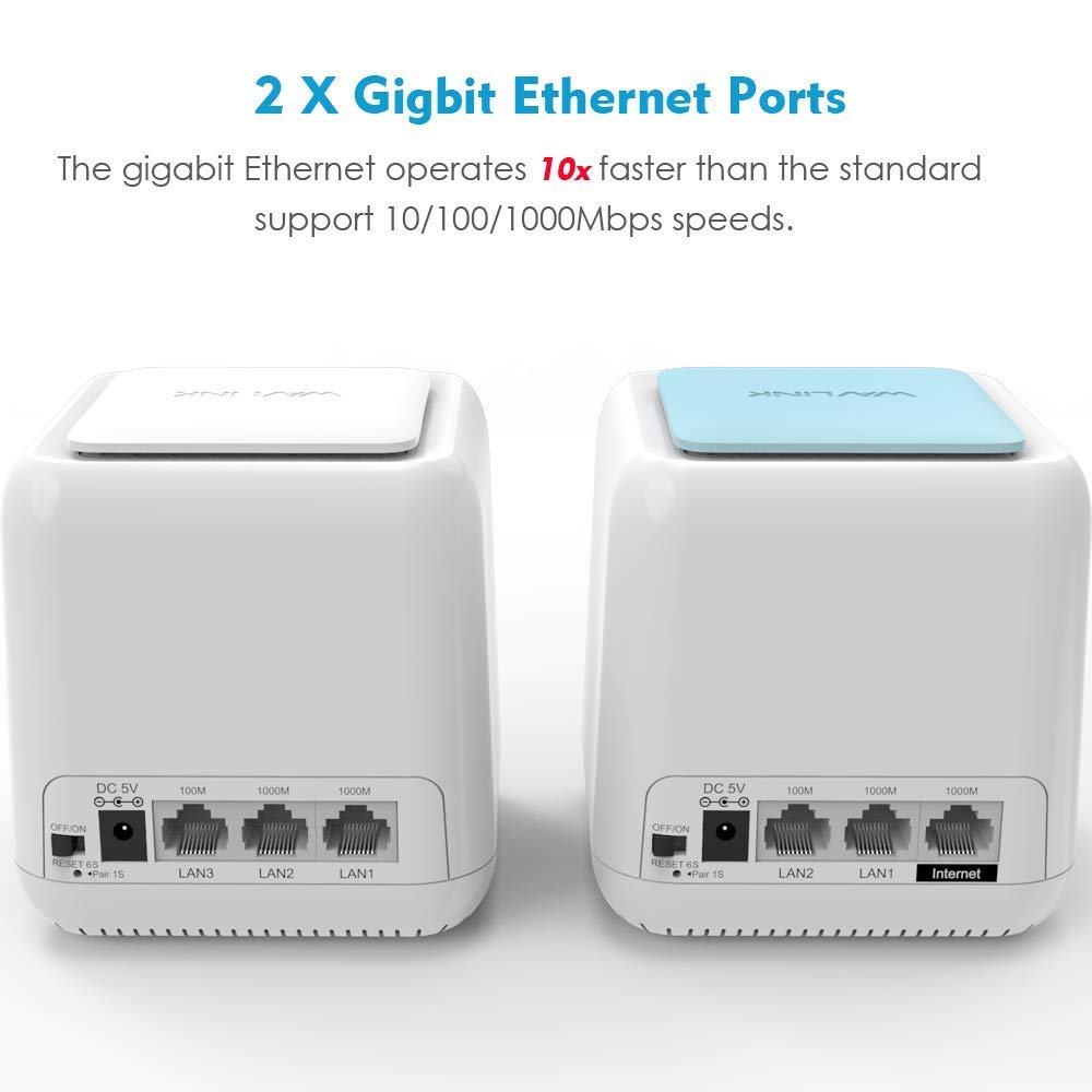 Mesh WiFi Router,Dual Band AC1200 Whole Home Mesh WiFi System with Touchlink Function, Router & Extender Replacement Covers up to 4,500 sq. ft, 2-Pack Includes 1 WiFi Router & 1 WiFi Extenders