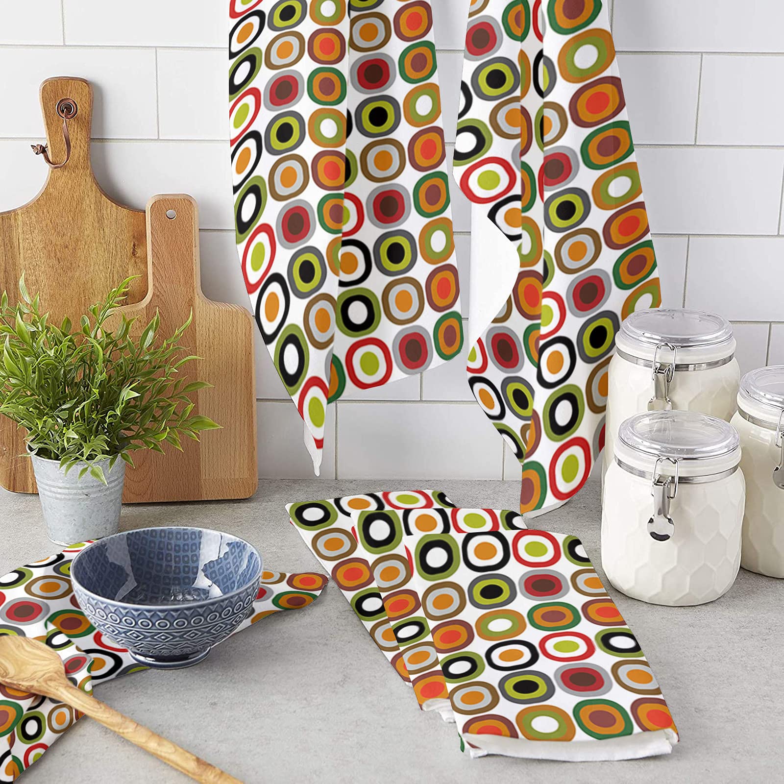Absorbent Microfiber Kitchen Towels, Mid Century Modern, Tea Towel for Kitchen/Bathroom Decorative and Bar Towels, Geometric, Ultra Soft Resuable Dish Towels Cloths Nonstick Oil Washable Fast Drying