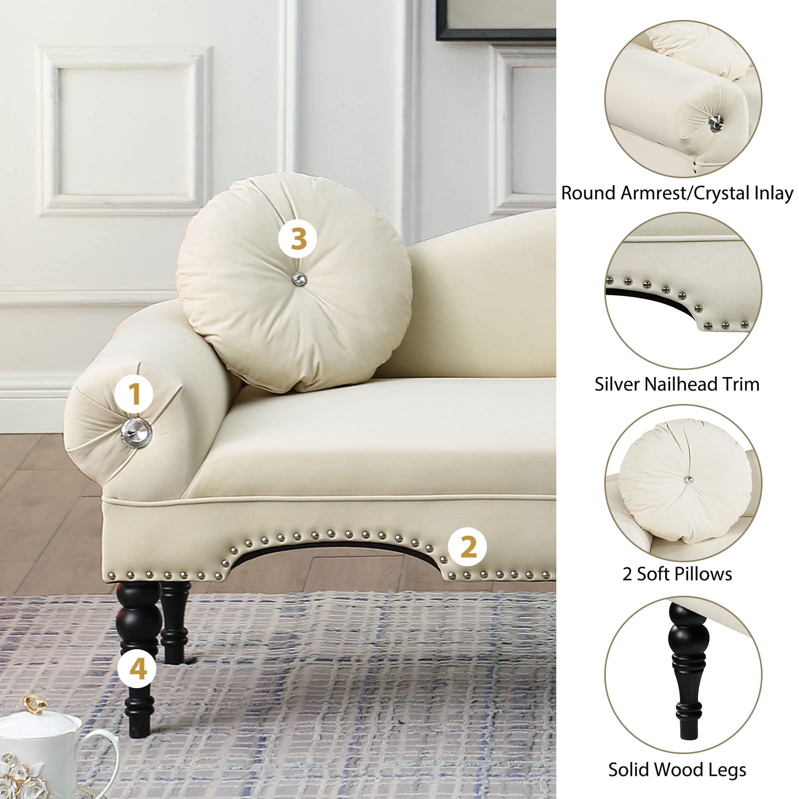 CALABASH 2 Seater Couch for Small Spaces,54”Modern Velvet Loveseat Sofa Settee Accent Bedside Entryway Window Bench for Living Room Bedroom Apartment(Beige)