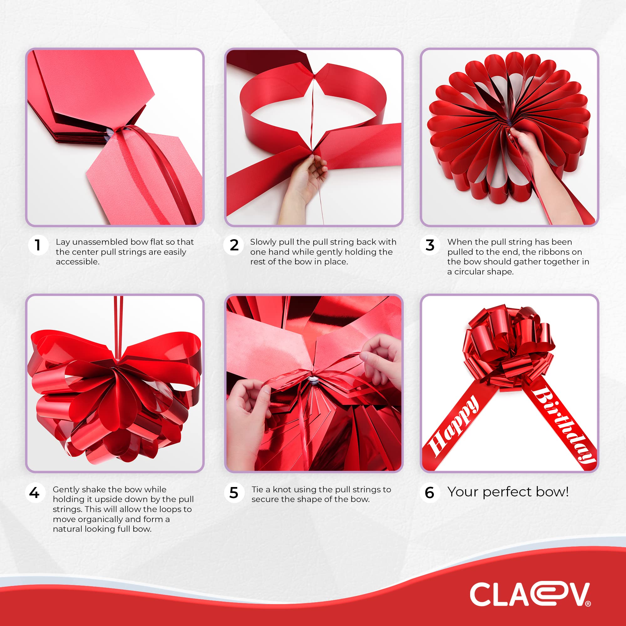 Claev Happy Birthday Big Car Bow (Metallic Red, Round, 18 inch), Shiny Bow for Giant Gifts, All-Weather Christmas Decoration