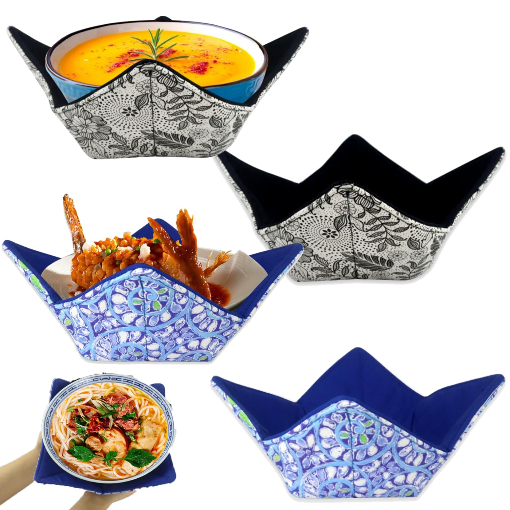 4Pcs Microwave Bowl Cozy Huggers for Food, Safe Dish Holder Heat Resistant Food Warmer Set for Hot and Cold Bowls (Color : Gray)