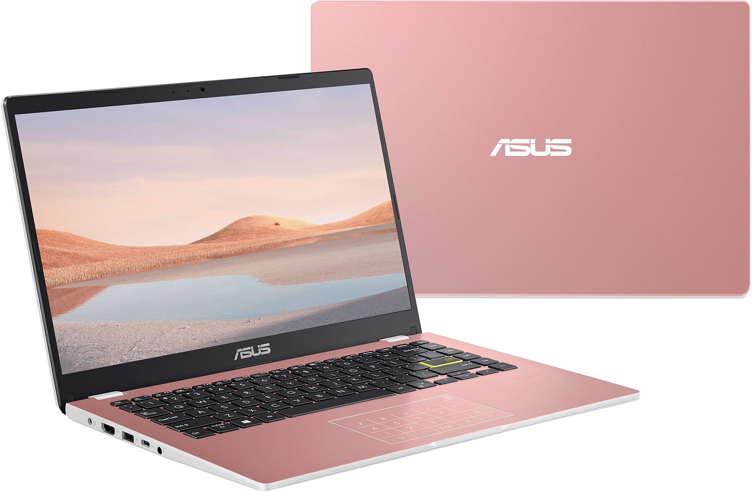 ASUS 2022 E410 14" Thin Light Business Student Laptop Computer, Intel Celeron N4020 Processor, 12Hours Battery, Webcam, Zoom Meeting, Win11 + 1 Year Office 365, Rose Gold (584GB Storage)