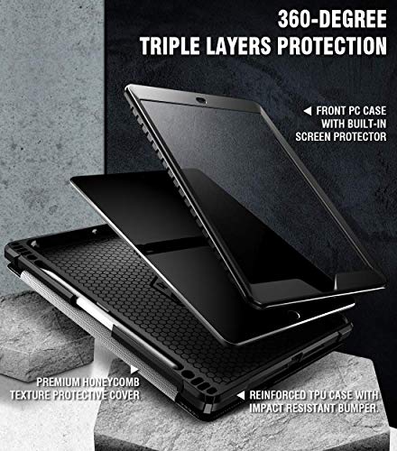 Poetic Explorer Case Designed for iPad 10.2 9th Generation (2021) / 8th Gen (2020) /7th Gen (2019) Case, Full Body Rugged Stand Folio Cover Case, Built-in Screen Protector and Pencil Holder, Black