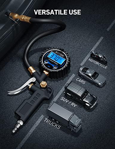 AstroAI Digital Tire Pressure Gauge with Inflator, 250 PSI Air Chuck and Compressor Accessories Heavy Duty with Quick Connect Coupler, 0.1 Display Resolution, Car Accessories for SUV, Truck, RV