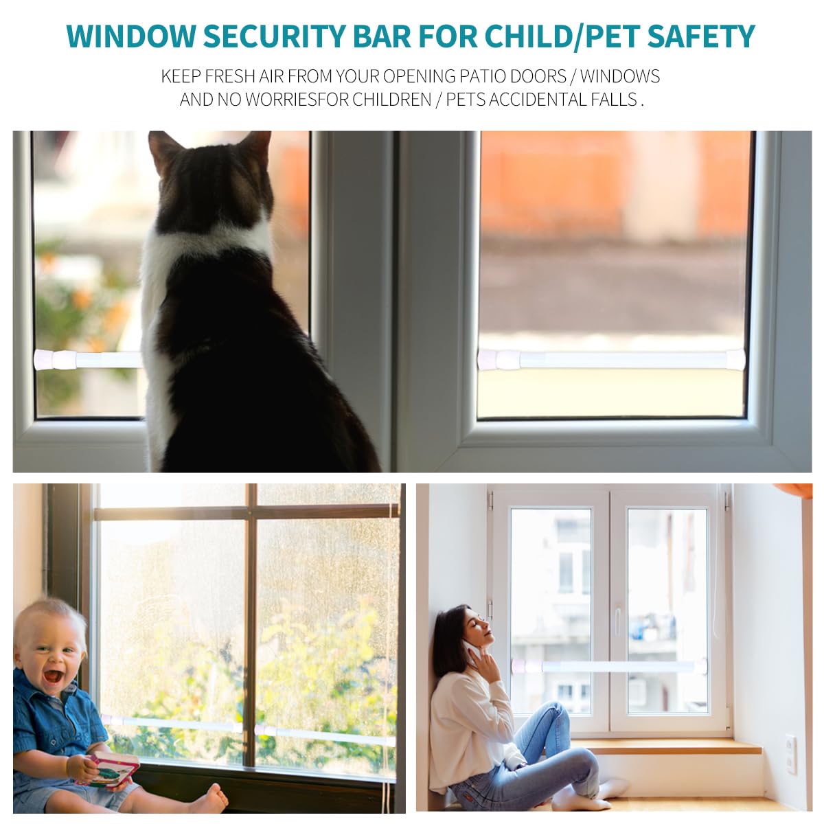 4PCS Window Security Bars Adjustable Sliding Window Glass Door Lock White Security Window Lock Bar for Children Home(17-27.6 Inches)