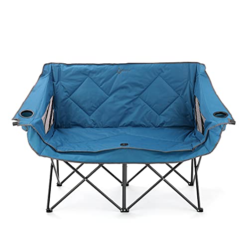 ARROWHEAD OUTDOOR Portable Folding Double Duo Camping Chair Loveseat w/ 2 Cup & Wine Glass Holder, Heavy-Duty Carrying Bag, Padded Seats & Armrests, Supports up to 500lbs, USA-Based Support