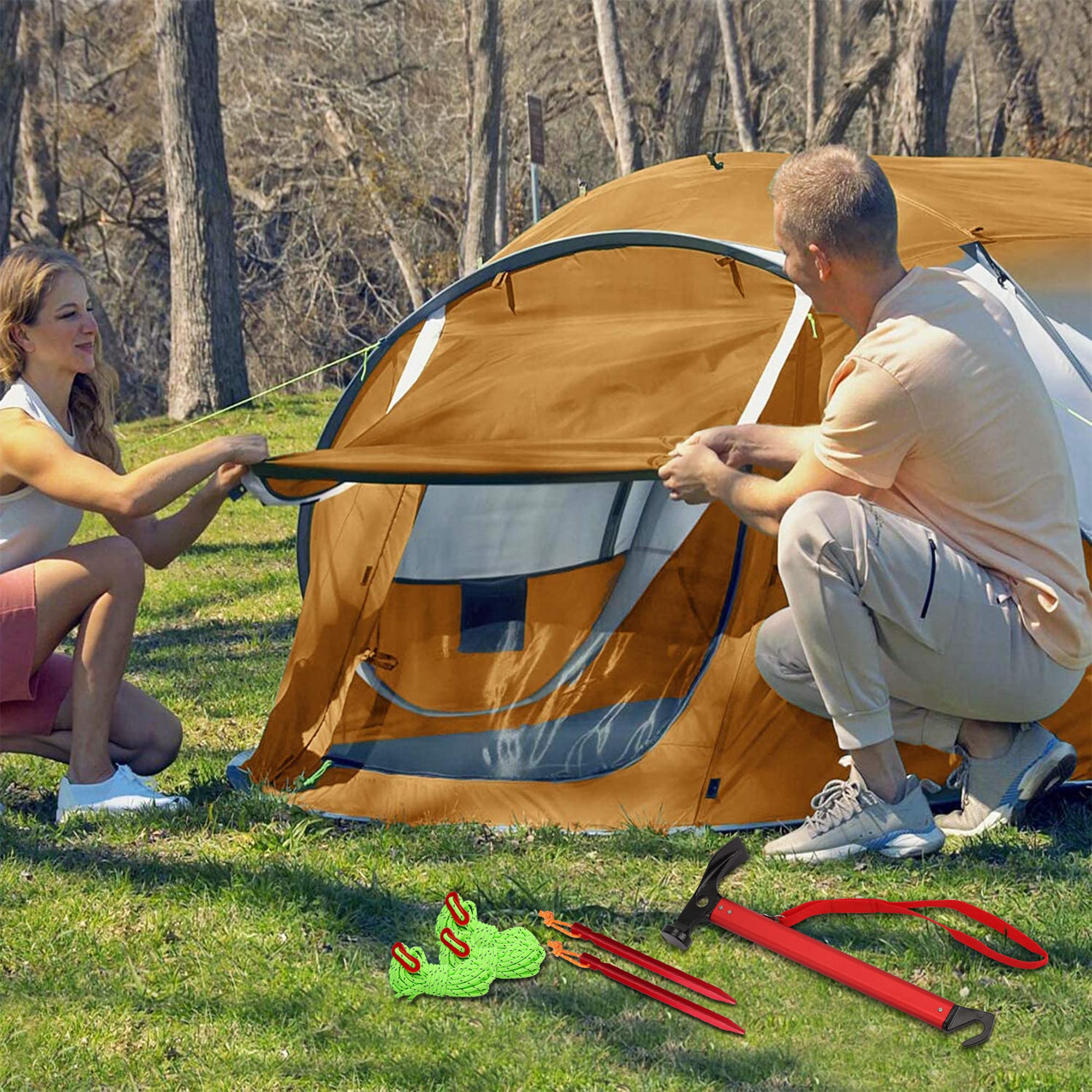 aiGear Camping hammer with Hook Lightweight Aluminum Multifunctional Tent Stake Handy Hammer with Wind Ropes for Hiking Backpacking Gardening Color Red(CH11)