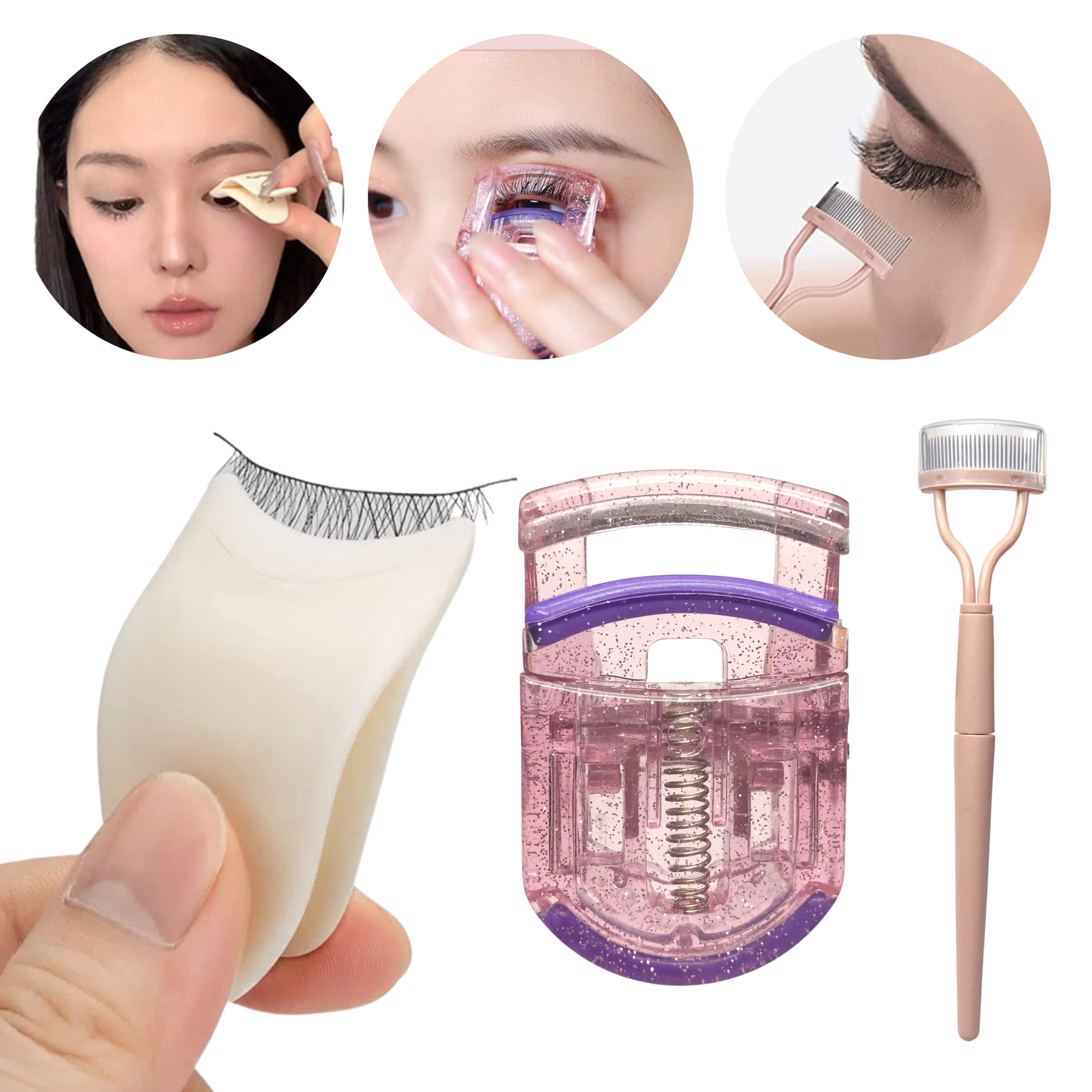 3 in 1 Eyelash Application Tool Kit | Eyelash Separator Metal Teeth Mascara Comb Portable Curler and Applicator Set Tweezers Extensions Clips Eyelashes Buddy Kit