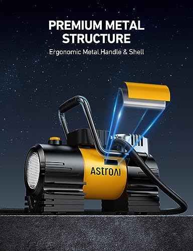 AstroAI Tire Inflator Portable Air Compressor (Up to 150 PSI) Tire Pump for Car 12V DC Digital Air Pump with 12 LEDs Super Bright Light for Bicycle, Motorcycle, Automotive Car Accessories