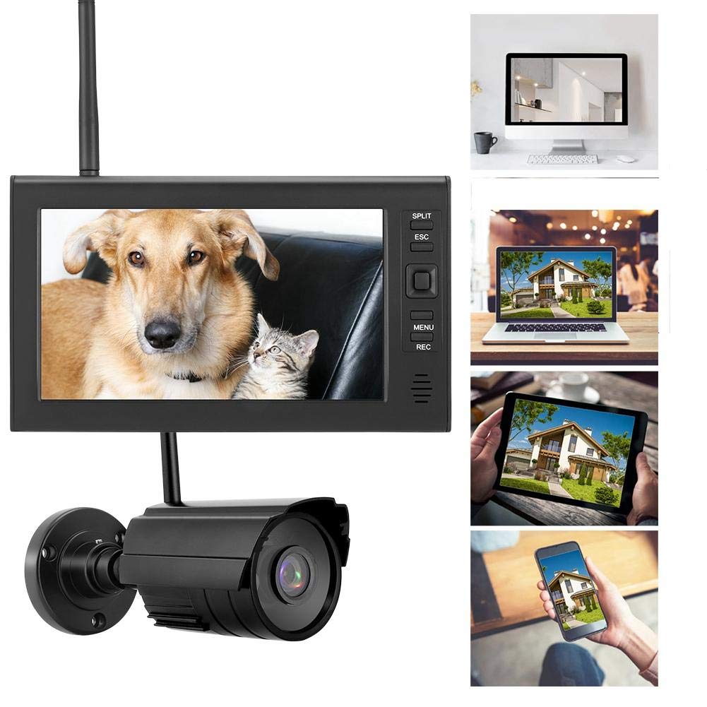 Outdoor Security Camera, Home Security Surveillance Camera, Night Vision, Motion Detection and Remote View with 4CH Surveillance Monitor System Display and TF Card (US Plug)