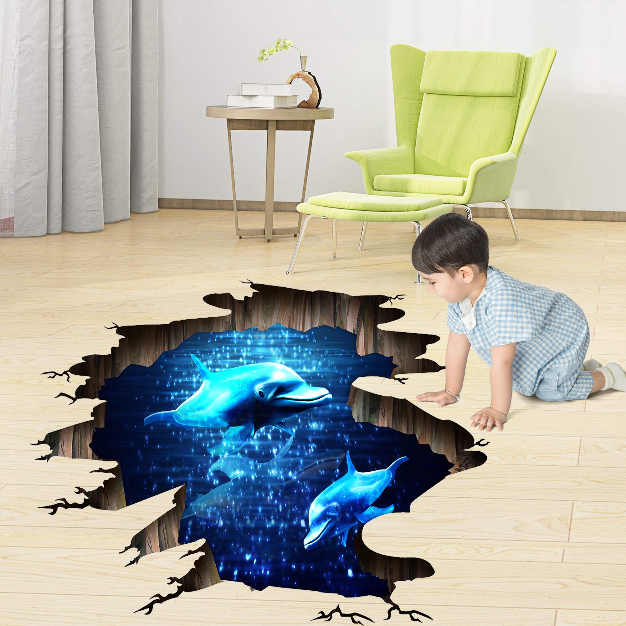 3D Galaxy Universe Scene Blue Cosmic Wall Decals Removable Magic 3D Milky Way Outer Space Dolphin Planet Starry Sky Stars Wall Decals for Kids Bedroom Ceiling Living Room Nursery