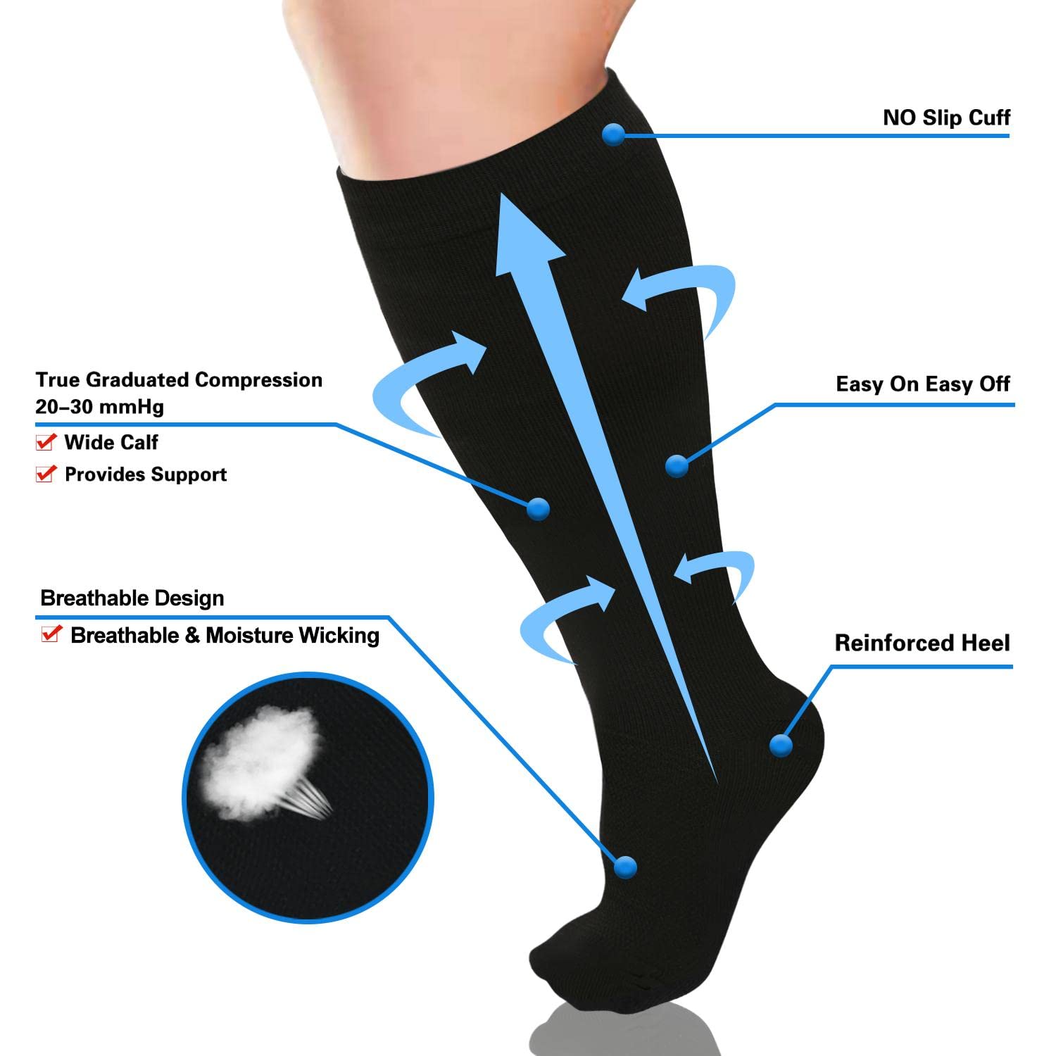 3 Pairs Compression Socks for Women Plus Size Compression Socks for Women Wide Calves,Black 3XL