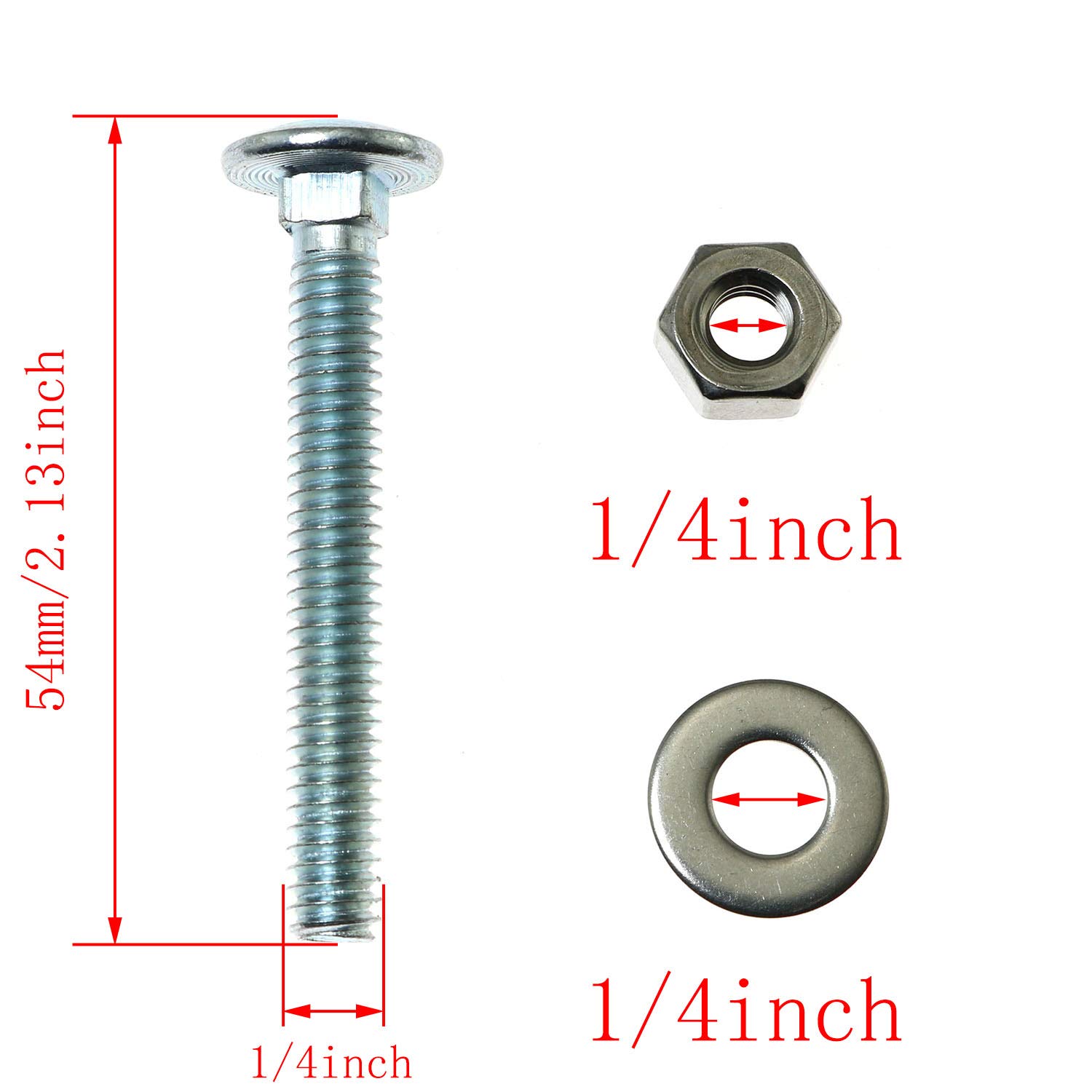 PSCCO 10 Sets 1/4-20x2" Carriage Bolts Set Round Head Square Neck Screws with Nuts and Washers