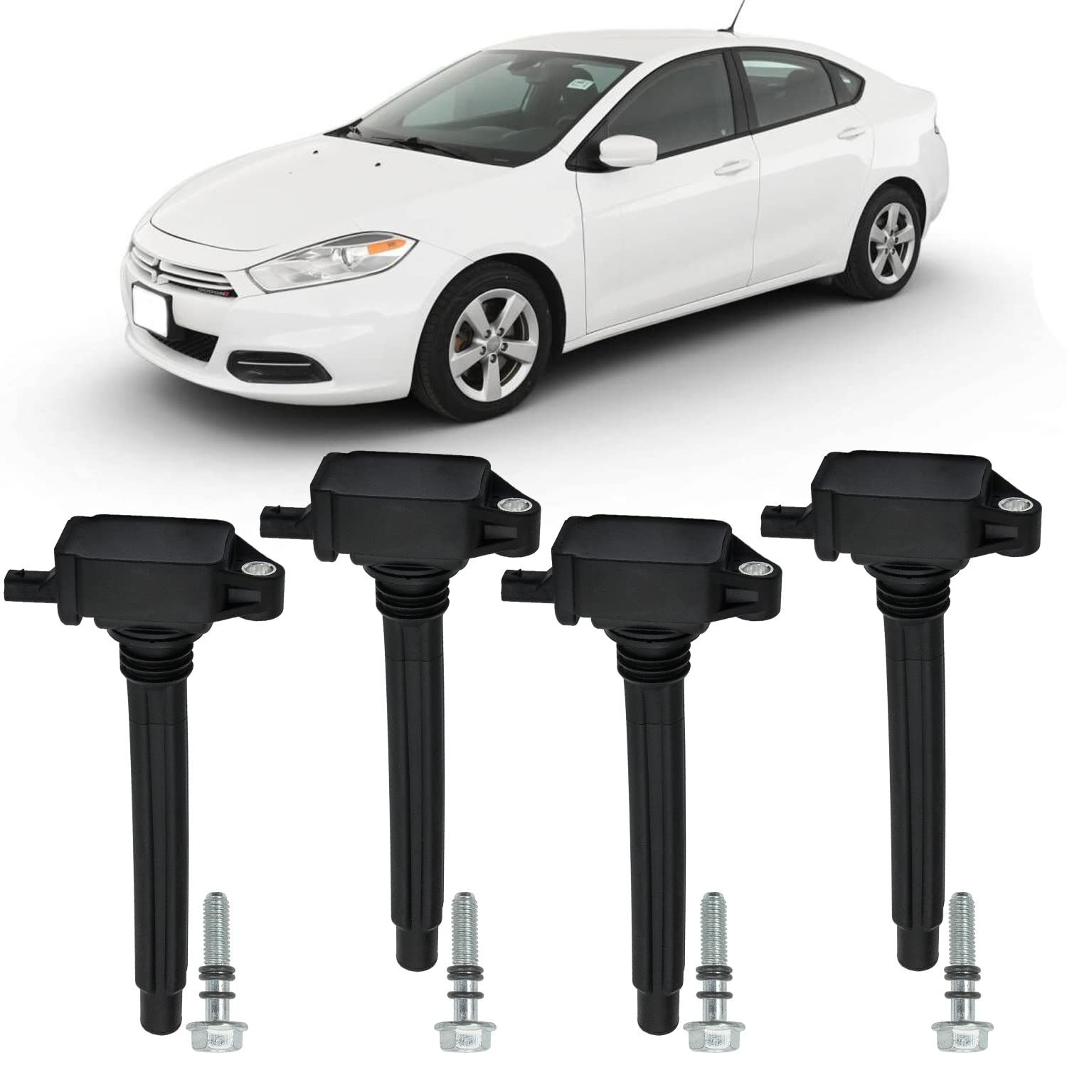 4 Pcs Ignition Coil Compatible with Dodge Dart Jeep Cherokee Renegade Compass Chrysler 200 Fiat 500X Ram ProMaster 2.4L L4 Replace 68242286AA UF751 UF754