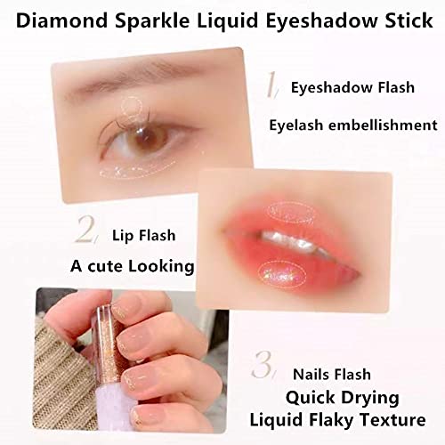 Go Ho Glitter Eyeshadow Makeup,Liquid Glitter Under Eye Shadow Bling,Glitter Eyeliner Diamond Sparkle Eye Stick,Shimmer and Shine Korean Makeup Glitter Lip Gloss for Women Eye Glitter,05# Golden Glitter