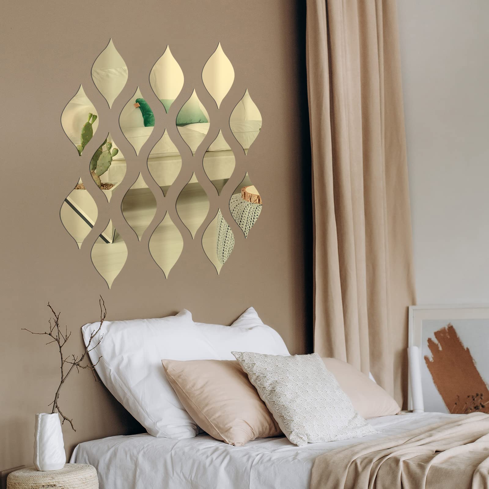 Amyhill 15 Pack Acrylic Mirror Wall Stickers Teardop Mirror Stickers Wall Decor Wavy Mirror Stickers Removable 3D Wall Decals Art for Living Room Bathroom Home Decoration (Gold,Teardrop)